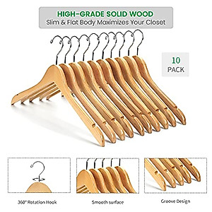 Nature Smile Solid Gugertree Wood Shirt and Dress Hangers with Notches with Anti-Rust Chrome Hook Pack of 10 (Natural)