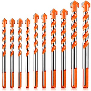 10 Pcs Drill Bits, Triangle Drill Bit, Multifunctional Drill Bits, Punching Drill Bits for Concrete, Tile, Glass, Ceramic, Brick, Wood and Plastic, Bits for Power Drills, 6/8/10/12 mm (Orange)
