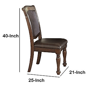 Wood & Leather Dining Side Chair, Cherry Brown & Dark Brown, Set of 2