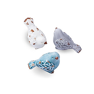 FICITI Distressed Finish Ceramic Bird Figurine Home Decor - Assorted Set of 3