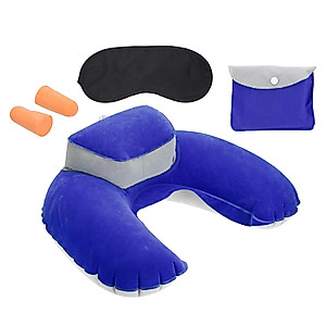 PATIKIL Neck Pillow for Sleeping Travel, 1 Set Portable Head Neck Support Inflatable Pillow Includes Storage Pouch, for Airplane Car Train Office, Blue