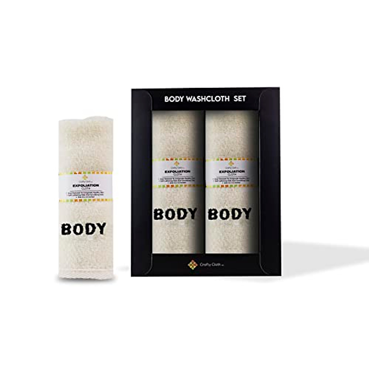 Crafty Cloth 4-Pack Spa Exfoliation Cloths – Dual-Sided Soft & Exfoliating Body Washcloths for Luxurious Scrubbing and Skin Rejuvenation | Personalized Body Care | 12x12 Fast-Dry Towels | Beige