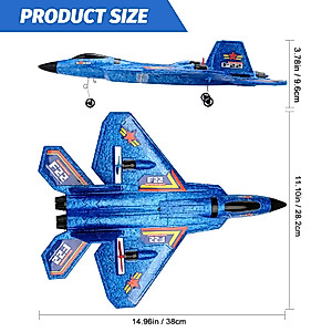 ANTSIR Remote Control Plane F-22 Raptor, 2.4Ghz Smart Gyroscope RC Airplane with Light Strip, Jet Fighter Toy Gift for Kids Beginner (Blue)