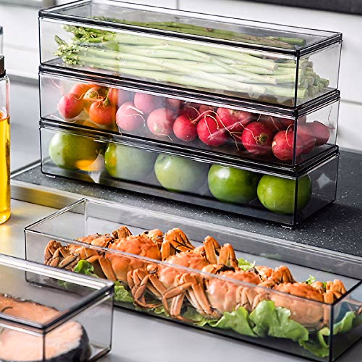 AIYoo Transparent Flatware Tray Kitchen Drawer Organizer With Lid - Plastic Kitchen Cutlery Tray and Utensil Silverware Storage Container with Cover - Dinnerware Holder for Camper Picnic