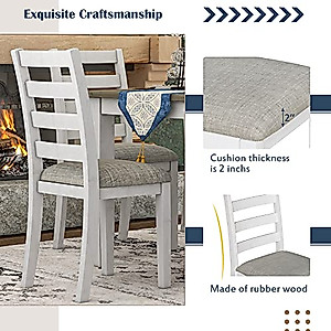 Winwee 6 Piece Dining Table Set, Wood Dining Room Table Set with 4 Upholstered Chairs & a Bench, Rustic Style Kitchen Table Set for 6 Persons, 36x60 Inch Kitchen Table (Gray+ White)