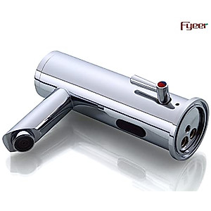 Fyeer Automatic Electronic Sensor Touchless Faucet, Motion Activated Hands-Free Bathroom Vessel Sink Tap, Temperature Adjustable knob, Hot and Cold Mixer, Chrome Polished Finish…