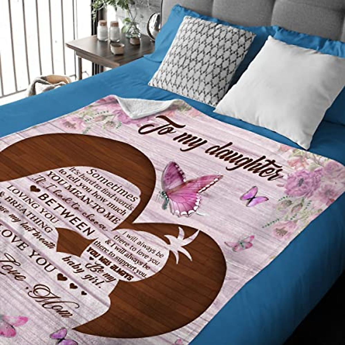 Love Letter to My Daughter from Mom Butterfly Warm Throw Blankets Super Soft Fluffy Comfortable Flannel Fleece Cozy Plush Blanket for Couch Bed Travel Gifts 80“x60 Large for Adults
