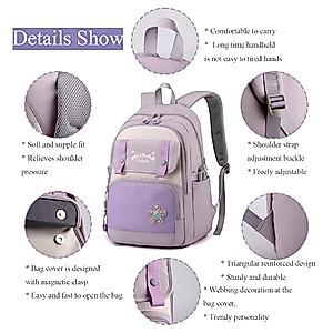 YJMKOI Kawaii Backpack for Teen Girls Aesthetic Student Bookbags Large capacity Middle School Girls Backpack with Cute Plush Charm