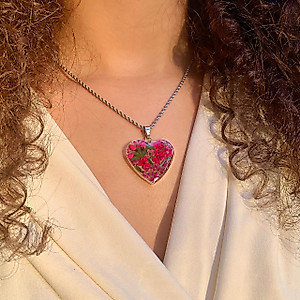 IREKUA Love Heart Necklace for Women 925 Sterling Silver Pressed Flowers Pendant with 20" Stainless Steel Chain Jewelry for Anniversary Birthday Valentines Christmas Gifts for Woman Mother Wife Mom Girlfriend Girl Lady Her with Gift Box