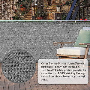 iCover 3.5x16.5ft Balcony Privacy Screen Fence, UV-Resistant Railing Fence Cover for Porch Deck Backyard Patio Garden, Cable Zip Ties Included, Grey