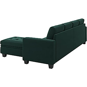 Belffin Velvet Reversible Sectional Sofa with Chasie Convertible Couch Storage Ottoman L Shaped 4-seat Green