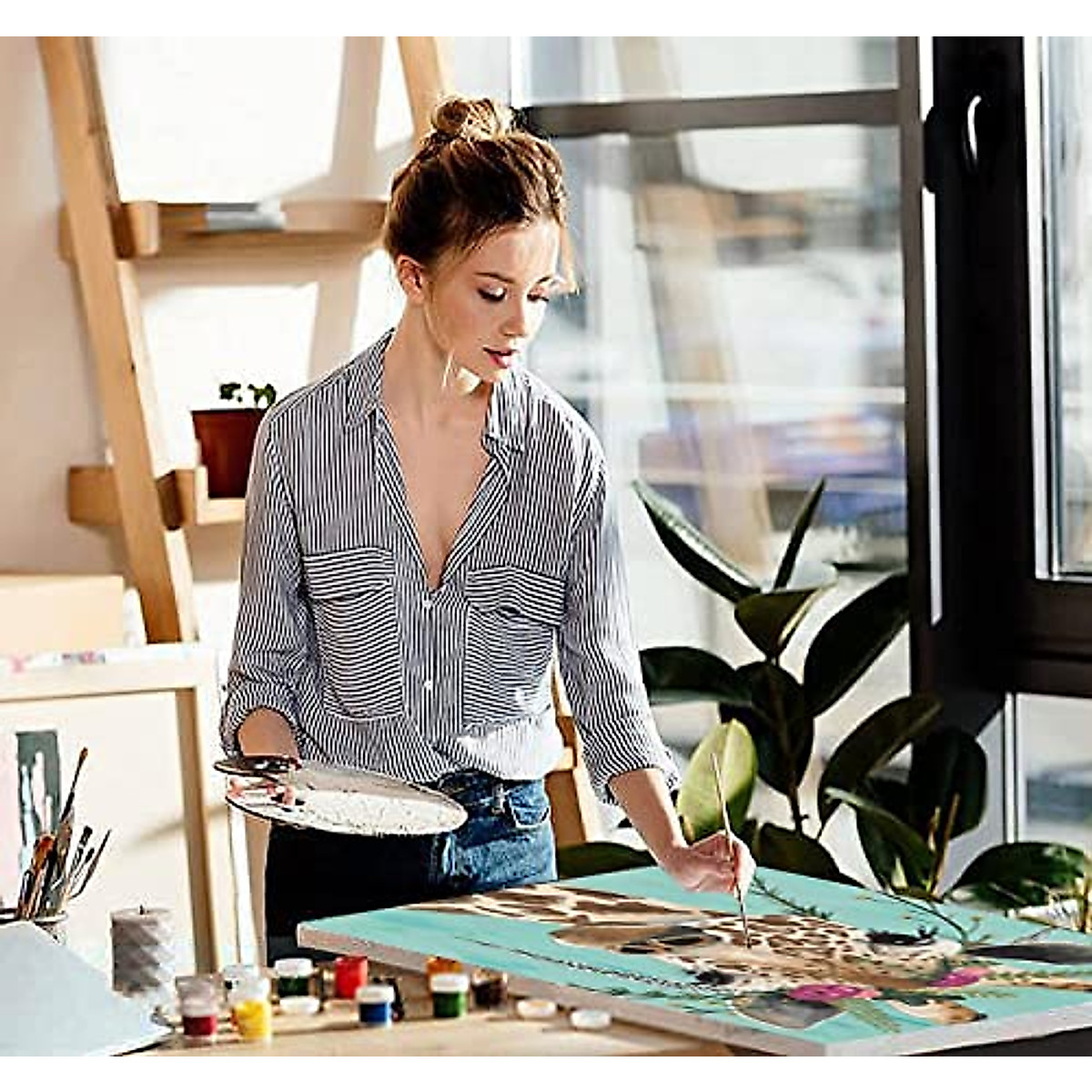 4 Pack Animal Paint by Numbers for Adults Kids Beginner, On Canvas DIY Giraffe Owl Cow Dog Oil Painting for Home Decor 12X16 Inch