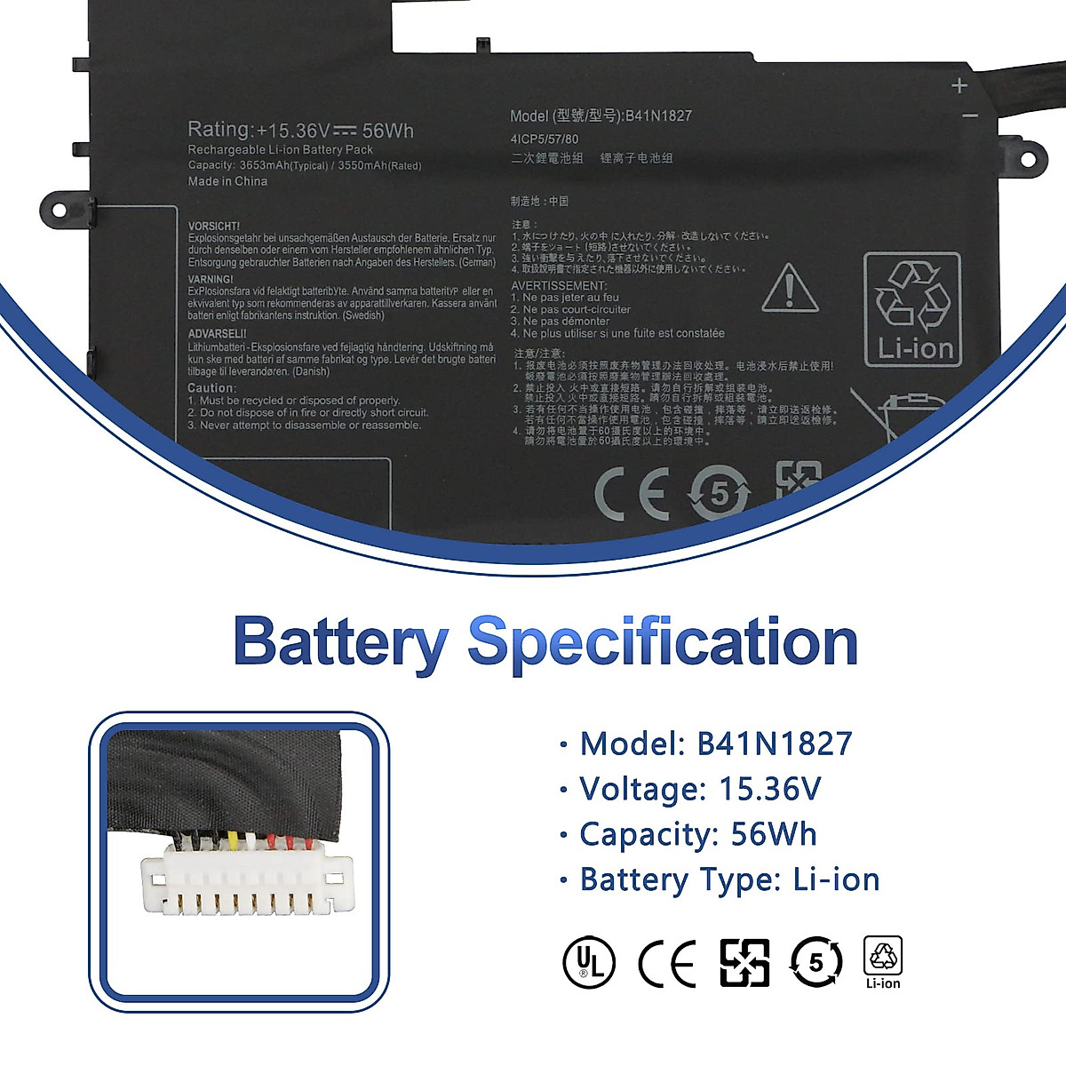 ANTIEE B41N1827 Laptop Battery for Asus ZenBook Flip 15 UM562 UX562 UX562F UX562FA UX562FAC UX562UG UX562IA UX562IQ UM562IA UM562IQ Q507 Q507IQ Q526 Q526F Q526FA Q526FAC UX562FA-AC096T AC103T AC113T