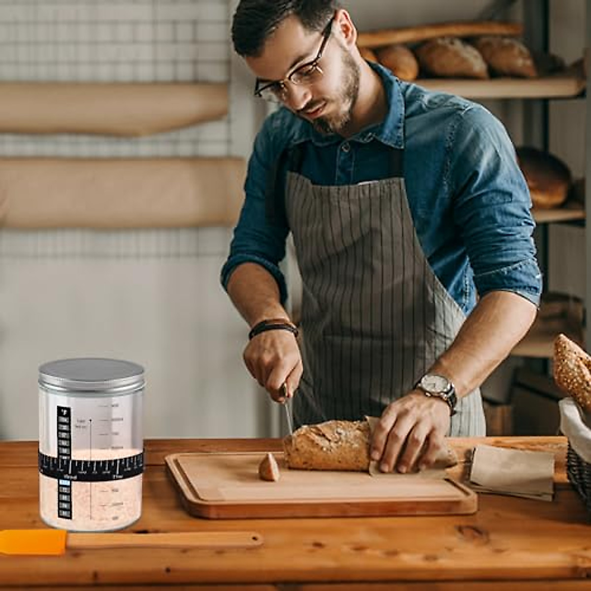 NEOBELLA Sourdough Starter Jar Kit, Sourdough Starter Jar with Thermometer, Scraper, Cloth Cover and Lid. Reusable Sourdough Jar Kit Use for Home Bakery