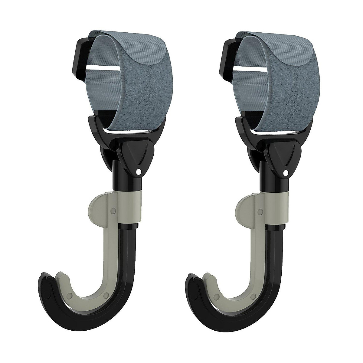 Mom's Best Baby Two Pack - New Durable Stroller Hooks with Secure Black Velcro Strap - 360 & 180 Degree Swivel Double Hook Design - Heavy Duty - 100% Guaranteed