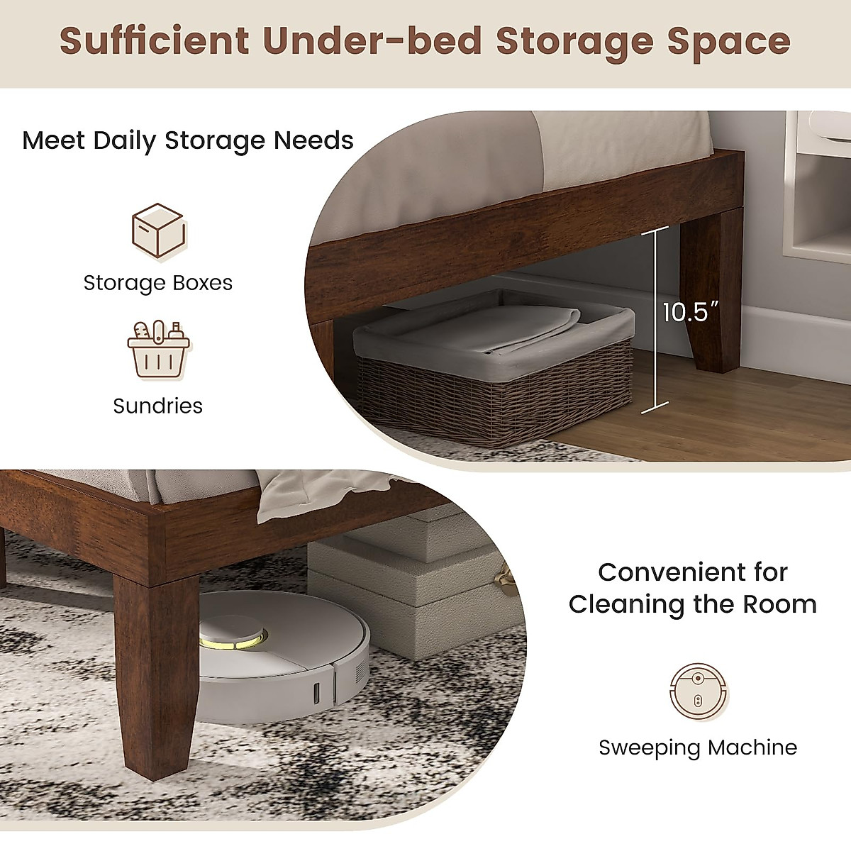 Giantex 14 Inch King Wood Platform Bed Frame, Minimalist Style Mattress Foundation with Solid Rubber Wood, Heavy Duty Wood Slat Support, Without Headboard, Easy Assembly, No Box Spring Needed, Walnut