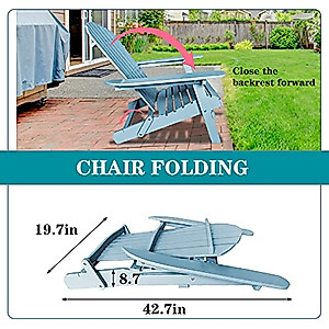 Adirondack Chair,Folding Wooden Lounger Chair，All-Weather Chair for Fire Pit/Garden/Fish with 250lbs Duty Rating，Turquoise