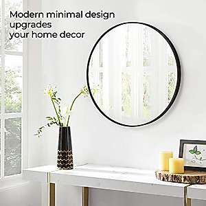 SONGMICS Round Wall Mirror, Decorative Circle Mirror, 24-Inch Diameter, Metal Frame, for Living Room, Bedroom, Bathroom, Entryway, Black ULWM102B01