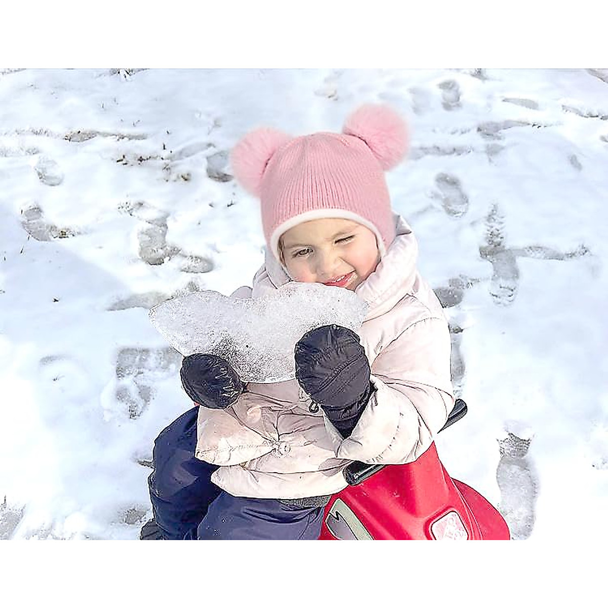 Camptrace Baby Toddler Winter Hat Scarf Set Pom Girls Boys Kids with Fleece Lined Beanie Snow Hat Hood