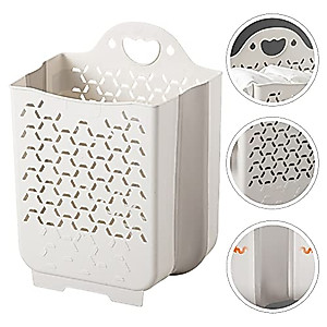 LUOZZY 2 Sets Portable Laundry Basket Collapsible Laundry Basket Wall Mount Folding Laundry Basket, White
