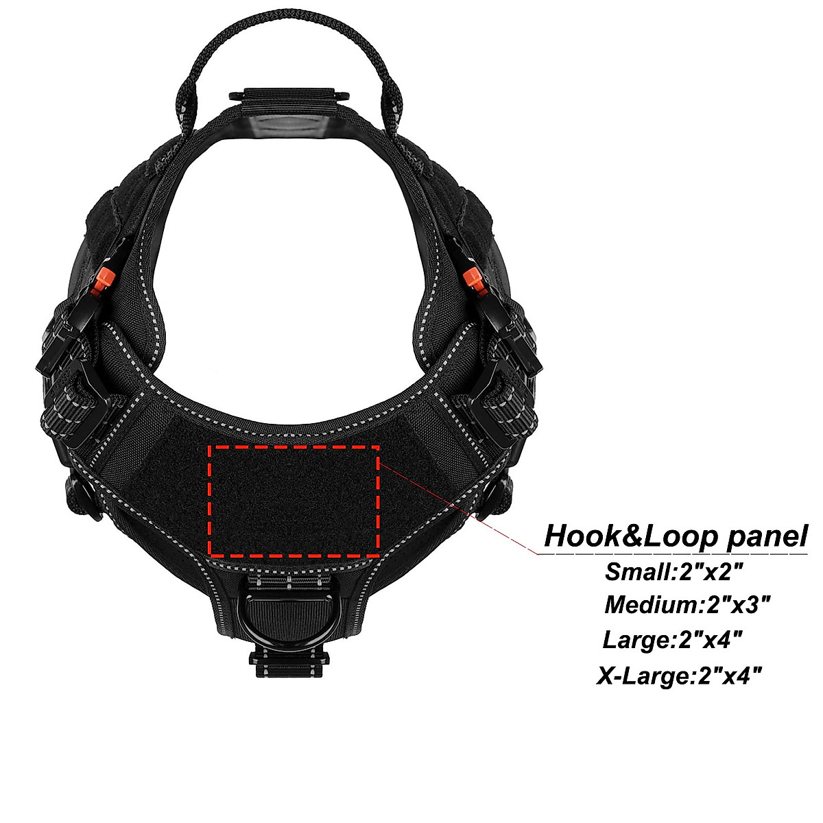 ICEFANG Tactical Dog Harness,2X Metal Buckle,Working Dog MOLLE Vest with Handle,No Pulling Front Leash Clip,Hook and Loop Panel (X-Large (Pack of 1), Reflective Black)