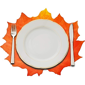 Gift Boutique 48 Pcs Paper Harvest Leaf Place Mats Orange Thanksgiving Autumn Maple Leaves Shaped Coated Table Mat 12" x 16" Fall Turkey Crafts Party Supplies Decor