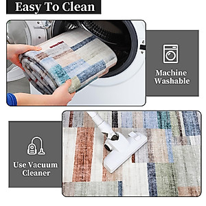 GlowSol Washable Rug Modern Area Rugs 9x12 Living Room Abstract Geometric Bedroom Rug Multi Rug Carpet Large Area Rug for Office Non Slip Throw Rugs for Dining Room Classroom Multi 9'x12'