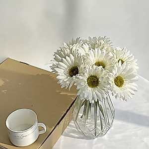 DSforG 16PCS Gerbera Daisy Silk Flowers Artificial Flowers Artificial Daisy Fake Flowers Bouquet for Wedding Bridal Bouquet Party Home Kitchen（White）