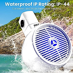 PyleUsa 6.5” 2-Way Marine Wakeboard Tower Speakers with Bluetooth and LED Lights, Full Range Waterproof Outdoor Speakers for Off-Road ATV, UTV, Jeep or Boat (White)