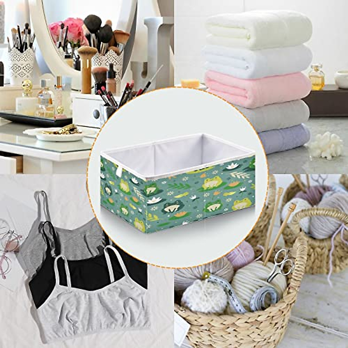 Kigai Cute Frog Cube Storage Bins - 11x11x11 in Large Foldable Cubes Organizer Storage Basket for Home Office, Nursery, Shelf, Closet