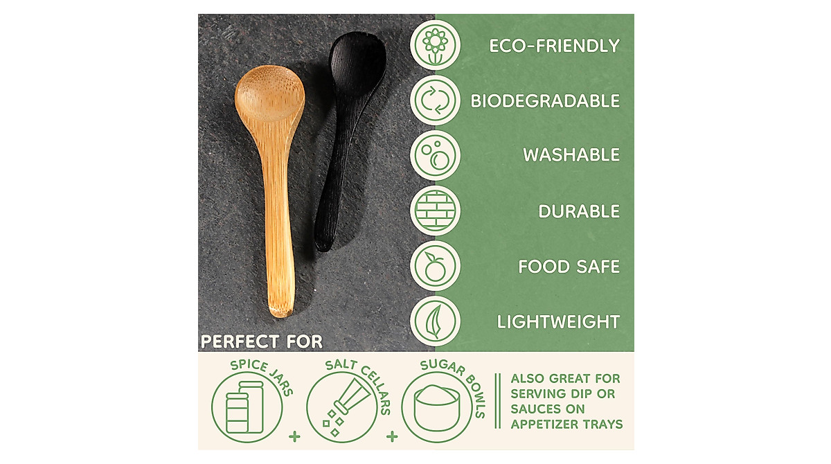 BambooMN Bamboo Black Serving Spoons, Mini Salt Spoon/Tiny Wooden ...