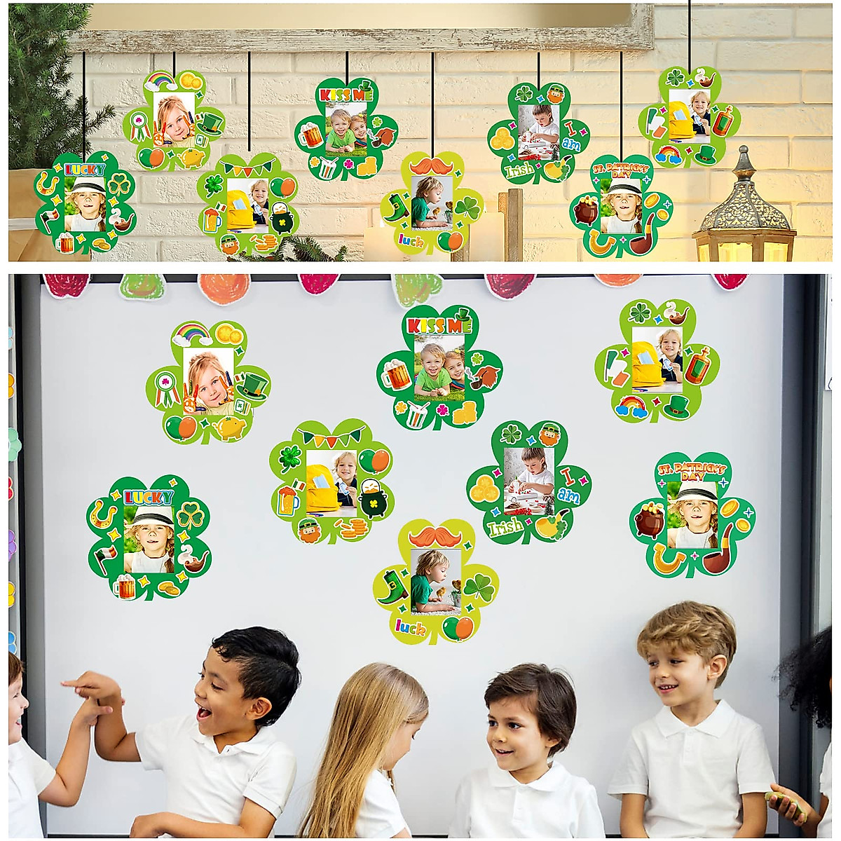 chiazllta 32 Packs St. Patrick's Day Picture Frame Craft Kits for Kids, Ireland DIY Shamrock Craft Holiday Art Favor Home Class Game Activities for Kindergarten Preschool