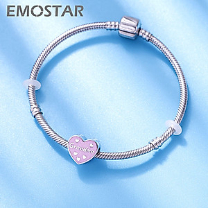 Grandma Heart Charms, 925 Sterling Silver I Love You Grandmother Grandmom Beads with Pearl Pink Enamel, fits Pandora Mothers Day Bracelet, Gifts for Nonna/Abuela/Babcia