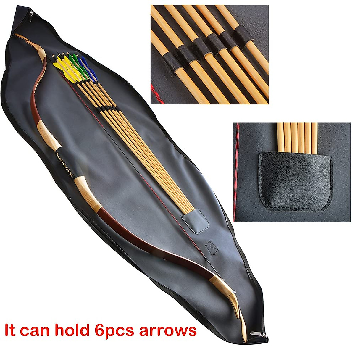 ZSHJGJR Archery Bow Bag 60 Inch Traditional Recurve Bow Case for Longbow Horse Bow (black)