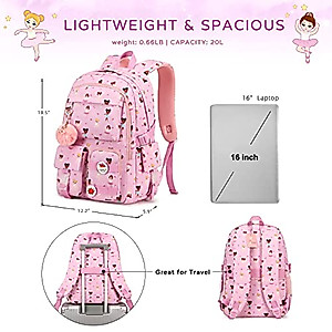 KIDNUO Girls Backpack,15.6 Inch Laptop School Bag Large Primary Elementary Middle College Bookbags Kids Backpacks for Teens Girls Women Students Anti Theft Travel Daypack ( Pink Ballerine )