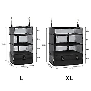 Surblue Hanging Closet Storage Bag Collapsible 3-Shelf Washable Oxford Fabric with 2 Hooks (L 11.41 * 11.41 * 19.68in, Black)