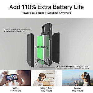 DESTEK Battery Case Only for iPhone 11, Real 4500mAh Ultra Slim Portable Charging Case Protective Rechargeable Charger Case Compatible w/Wire Earphones (6.1 inch/Black)