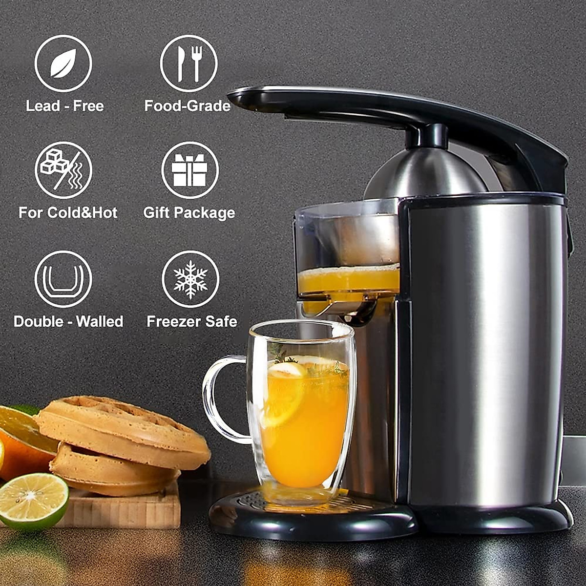 15 Oz Double Walled Glass Coffee Mugs, 2 Packs Clear Coffee Mugs with Lids Insulated Coffee Cups with Handle Perfect for Cappuccino,Tea,milk ,Espresso,Latte, Hot Beverage Set of 2 (Glass lid, 15oz)