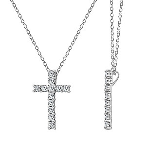 Amazon Essentials Platinum-Plated Sterling Silver Cross Pendant Necklace set with Infinite Elements Cubic Zirconia (1 cttw), 18" (previously Amazon Collection)