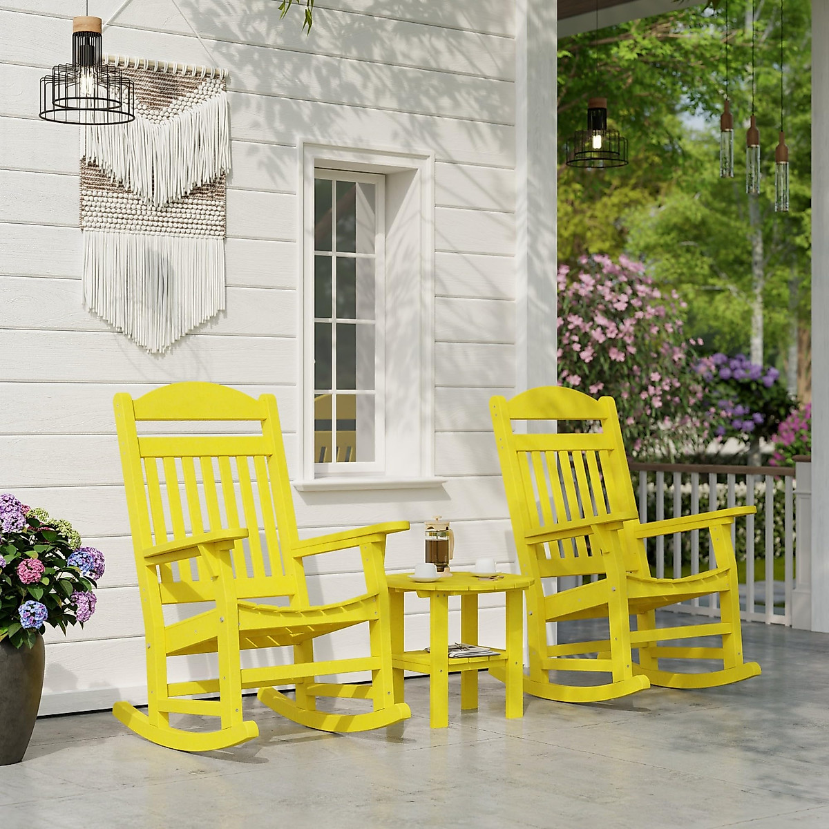 Wildridge Heritage Traditional Rocking Chair, Lemon Yellow - Outdoor Weather Resistant HDPE Rocking Chair for Patio, Deck, Fire Pit