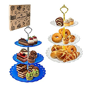2 Set of Plastic 3-Tier Cupcake Stand Cupcake Holder,Desert Stands Set,Tiered Serving Tray, Cupcake Tower Display Dessert Cookie Candy Buffet Holder for Tea Party, Baby Shower and Wedding Carnival