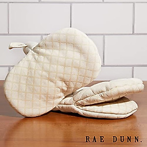 Rae Dunn Mini Oven Mitts Heat Resistant, Quilted Cooking Gloves for Cooking, Grilling, Baking, Kitchen Décor, Home Essentials, Blessed, Cream