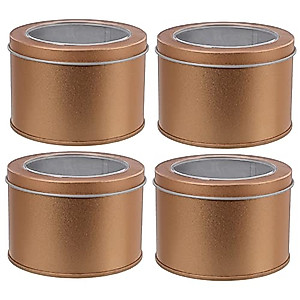 Coffee Tins 4 Pcs Boxes Tin Box with Window Container with Lid Mini Food Containers Cookie Containers Metal Box with Lid Small Tin Box Cake Boxes Cupcake Packaging Container