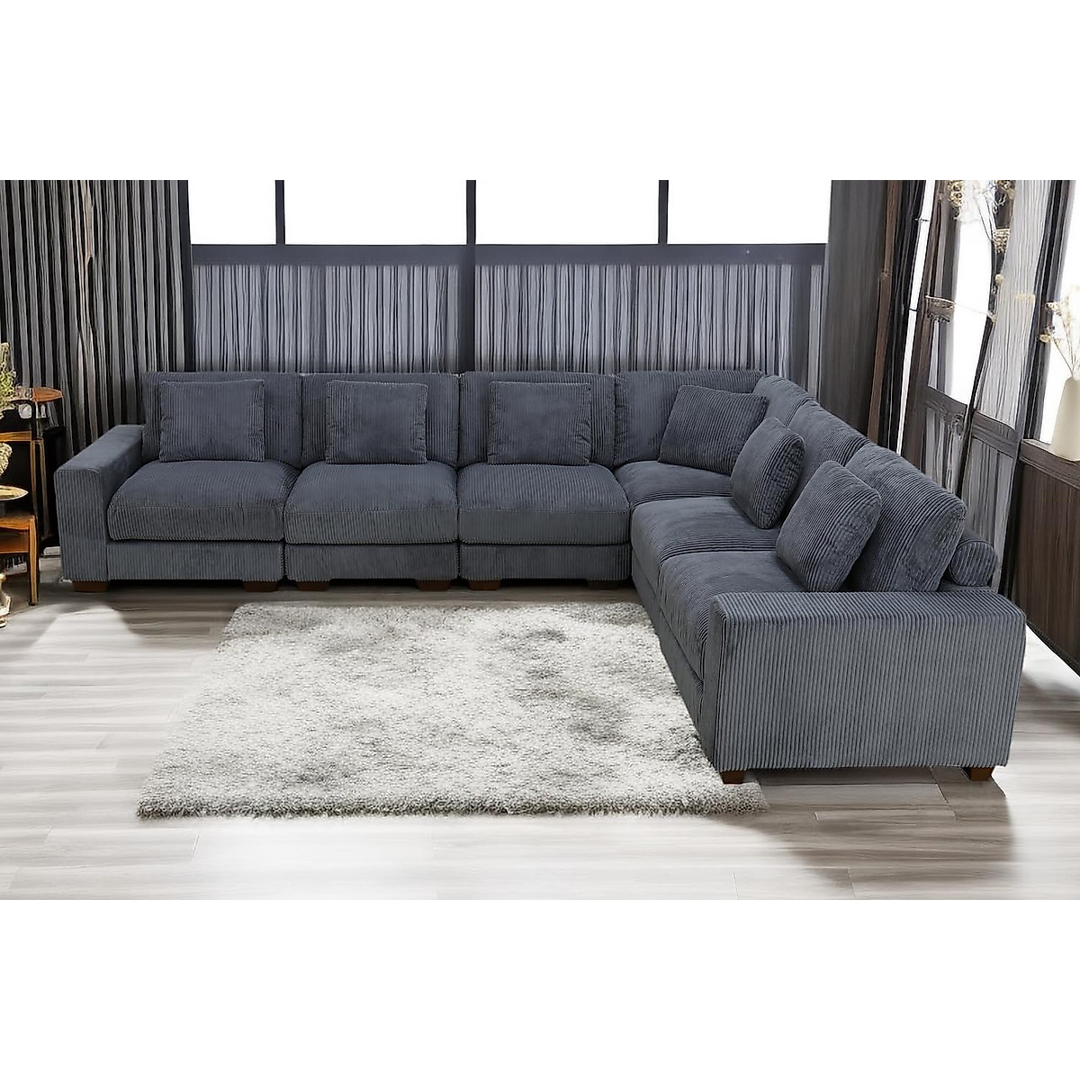 A Ainehome Modular Sectional Sofa Set, Living Room Furniture Sets Oversized L-Shaped Sofa Set 6-Seat Modular Large Sectional Couch for Living Room(C-Dark Grey Corduroy)