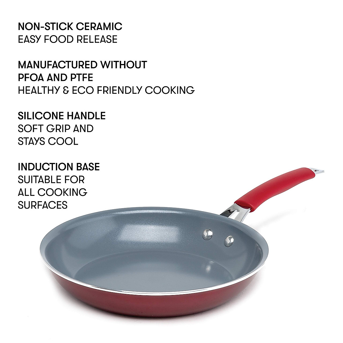 Cooking Light Nonstick Ceramic Fry Pan, Dishwasher Safe, Scratch Resistant, Easy Food Release Interior, Cool Touch Handle and Even Heating Base, 11-Inch Fry Pan, Red