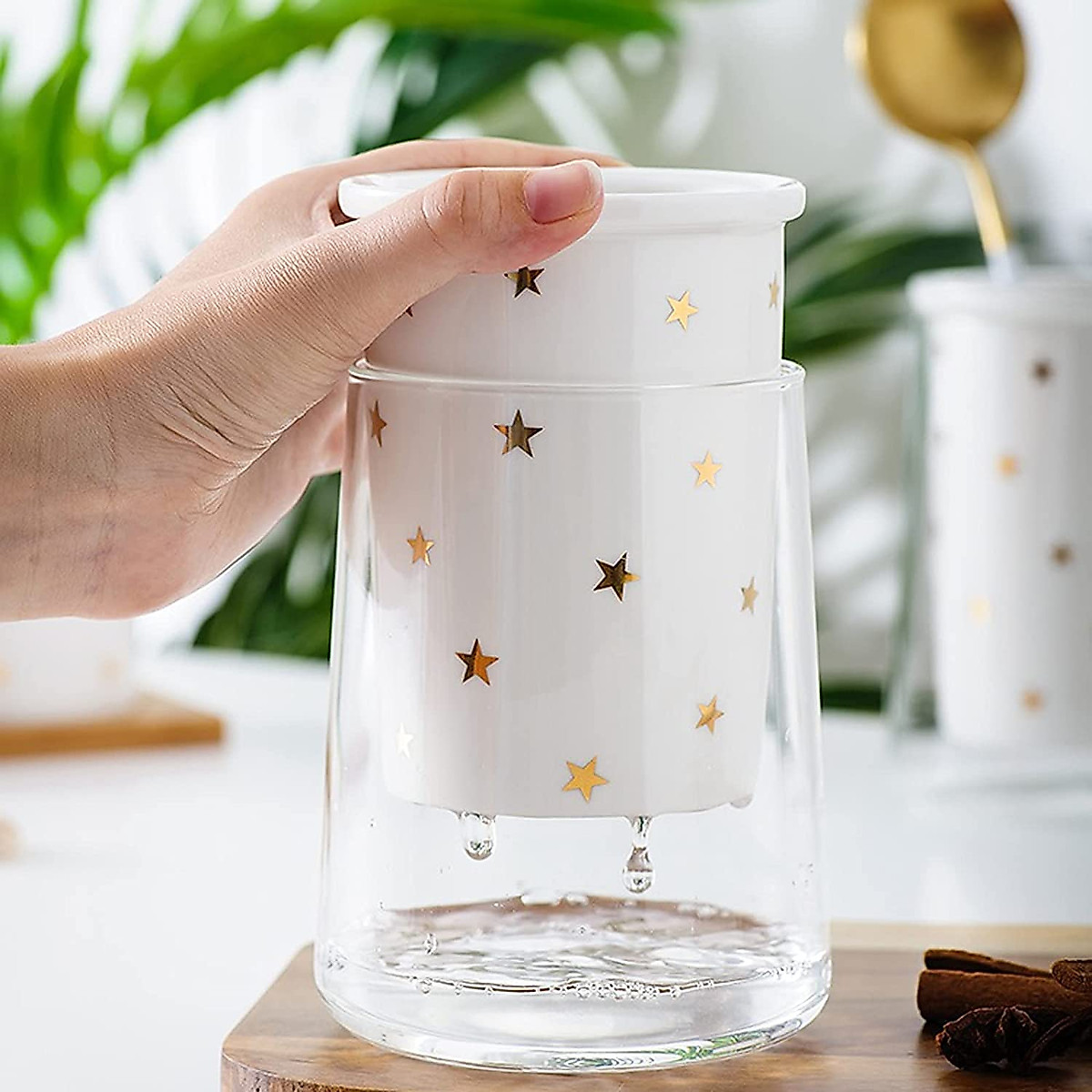 ceramic Utensil Caddy Chopsticks CageHousehold Ceramic Cutlery Storage Box， Kitchen Shelf Glass Drain Rack， Kitchen Accessories Drainage Pen Holder chopstick holder