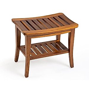 Ala Teak Indoor Outdoor Patio Garden Yard Bath Shower Spa Waterproof Stool Bench Fully Assembled