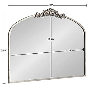 Kate and Laurel Arendahl Ornate Traditional Arched Mirror, 36 x 29, Silver, Decorative Baroque Style Arched Wall Mirror with Wide Frame and Ornamental Crown