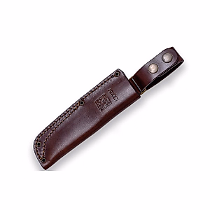 Joker Hunting Knife Trampero S CN124, Walnut Wood Handle, 3.94 inches Blade in Steel Sandvik 14C28N, Brown Leather Sheath, Tool for Fishing, Hunting, Camping and Hiking