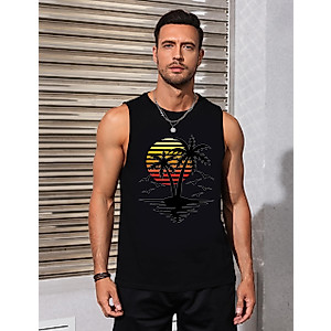 Mens Tank Top Mens Tank Tops Graphic Sleeveless Shirts Beach Coconut Tree Workout Gym Mens Muscle Tanks for Summer Vacation Tropical Tank Tops for Men Black XX-Large